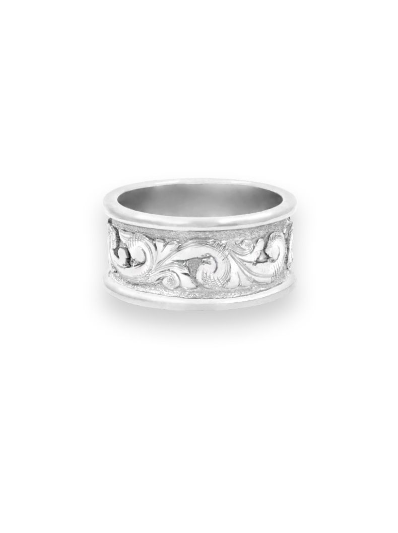 Bright Sterling Silver Classic Silver Scroll Ring | Hyo Silver