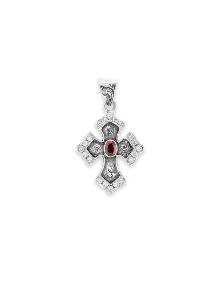 Sterling Silver Garnet Cross Pendant for Necklace | Hyo Silver